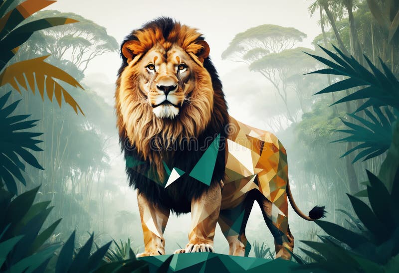 A Contemporary Lion Design in Double Exposure Brilliance Stock ...