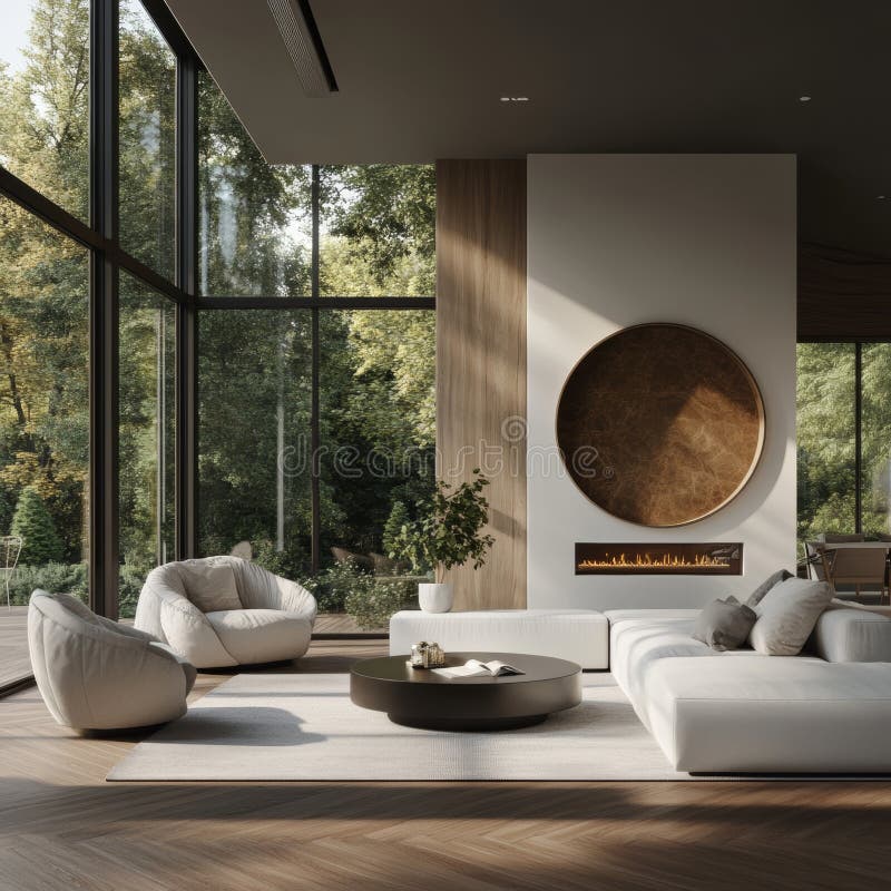 Contemporary Living Room Design with Panoramic Windows and Elegant ...