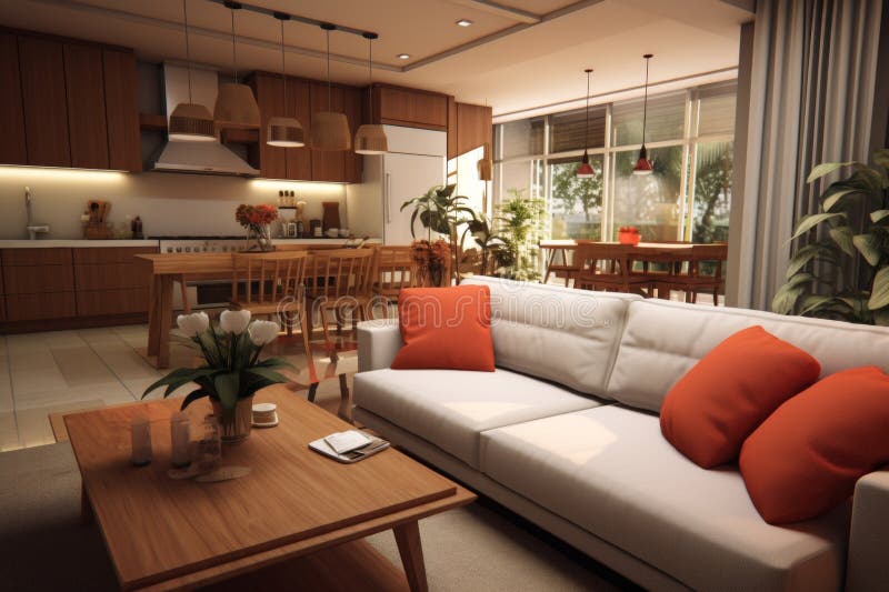 Contemporary Living Room and Kitchen Combo a Stylish Open Concept Space ...