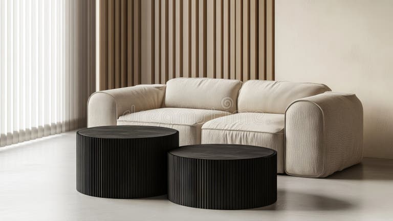 Contemporary Living Room with a Streamlined Sofa and Chic Decor. Stock ...