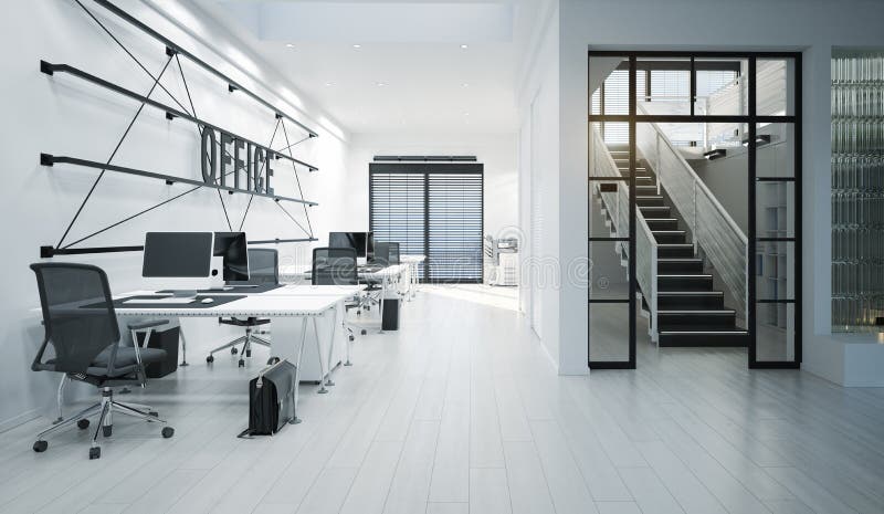 Contemporary loft office stock illustration. Illustration of floor ...