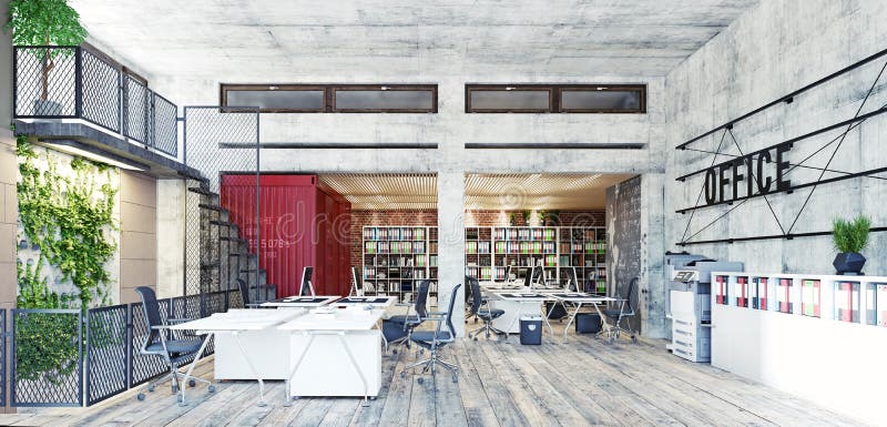 Contemporary loft office stock illustration. Illustration of background ...