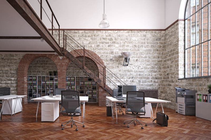 Contemporary loft office stock illustration. Illustration of interior ...