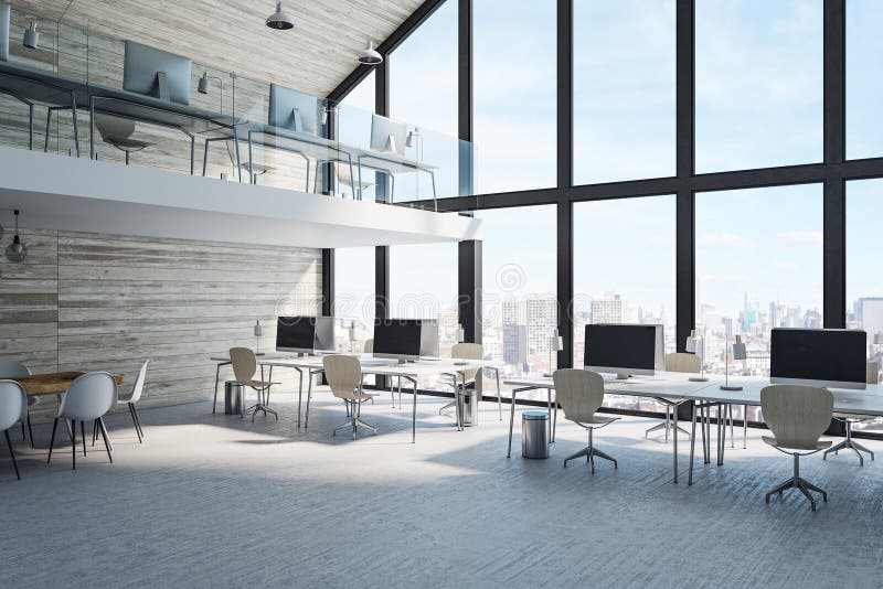 Contemporary Loft Office Space with Computers Stock Illustration ...