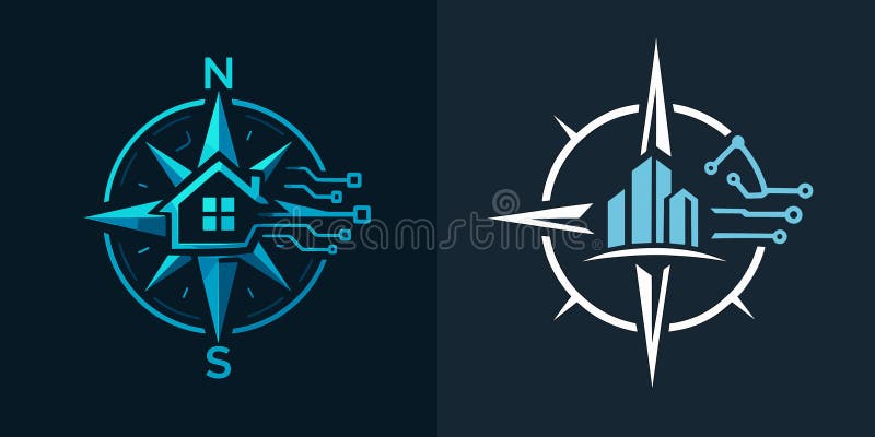 Modern Compass Logo Design Featuring House and City Skyline Elements ...