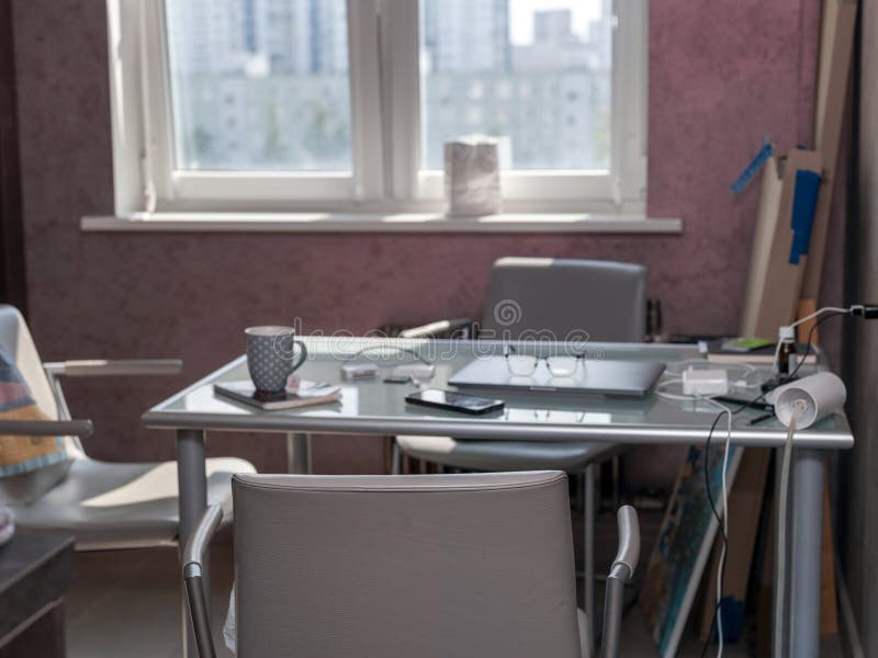 Kitchen with messy table stock image. Image of interior - 334068917