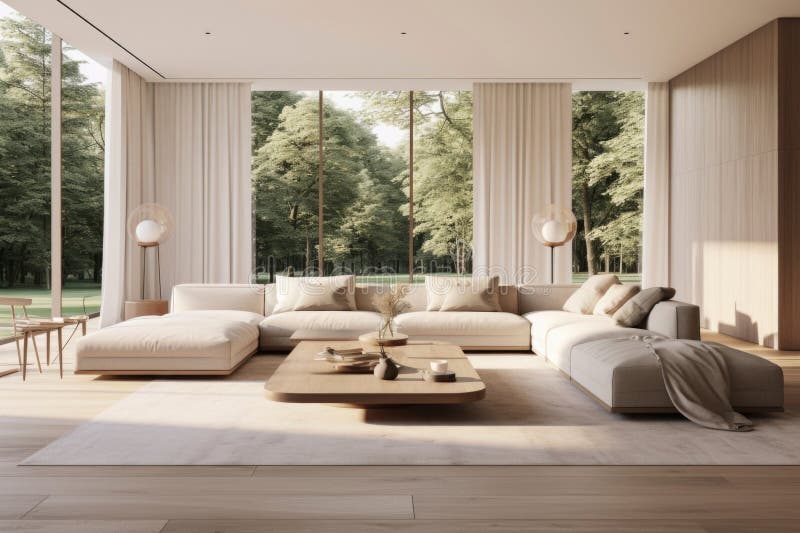 Contemporary Lounge Area with Minimalistic Couches and a Brightly Lit ...