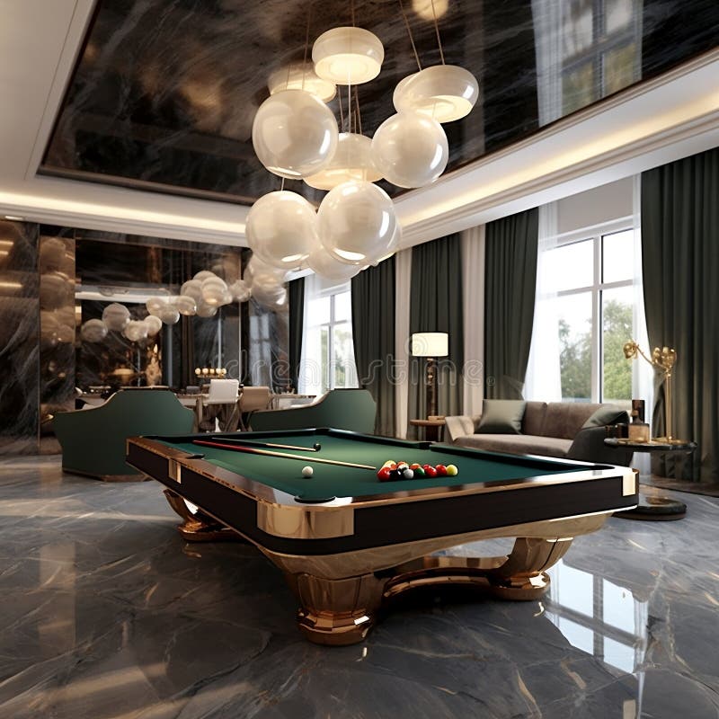 Contemporary Luxurious Billiard Room. Generative AI Stock Illustration ...