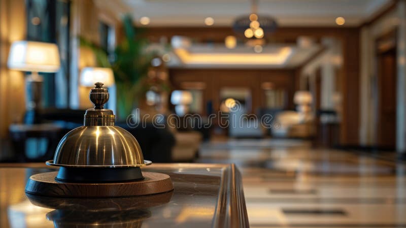 Contemporary Luxury Hotel Front Desk with a Bell Stock Photo - Image of ...