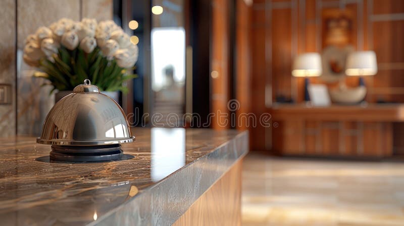 Contemporary Luxury Hotel Front Desk with a Bell Stock Image - Image of ...