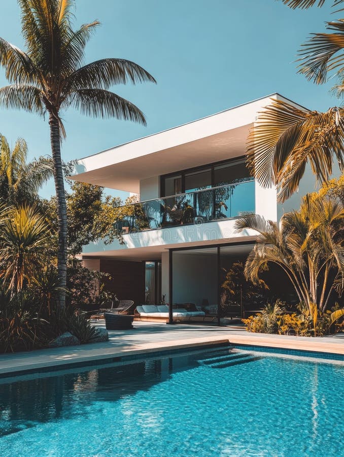 Contemporary Luxury Poolside Villa with Infinity Pool Stock Image ...