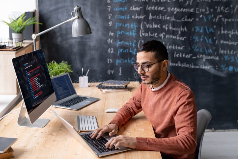 Contemporary it-manager in Eyeglasses Working with Coded Information ...