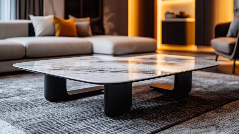 Contemporary Marble Coffee Table in a Luxurious Living Room. Stock ...