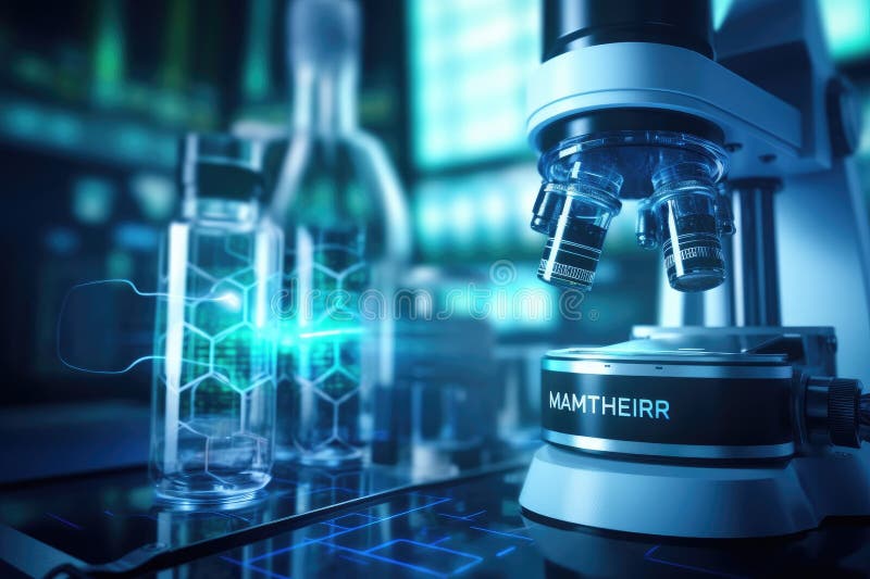 Modern Microscope in Futuristic Lab Stock Illustration - Illustration ...