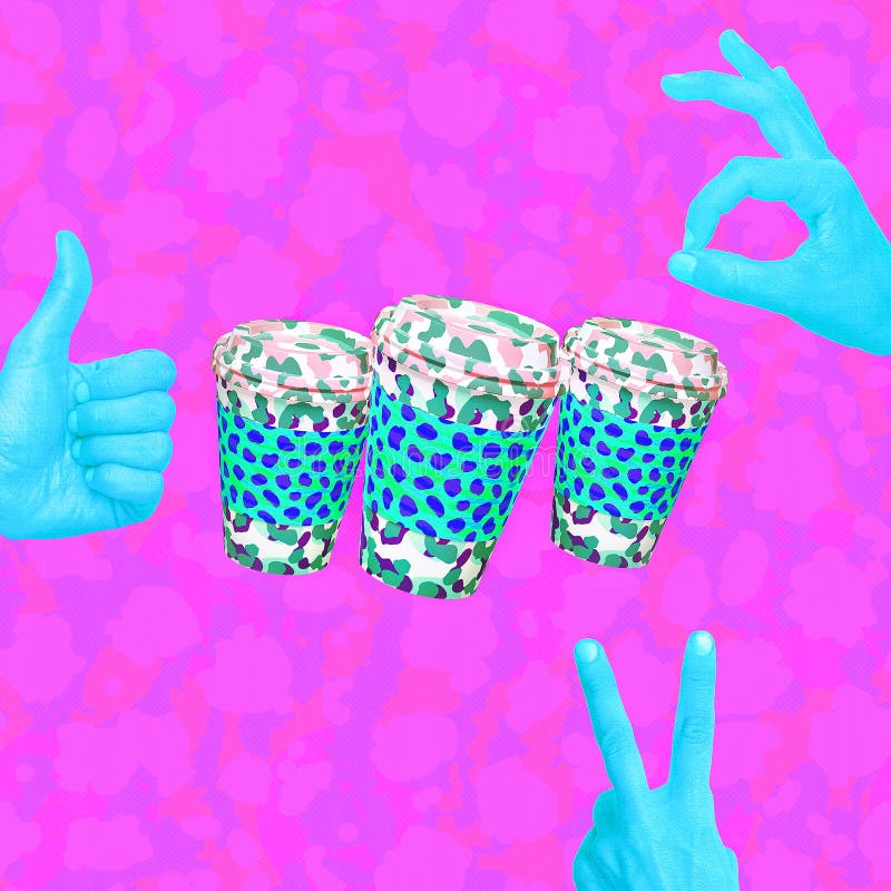 Contemporary Minimal Art Collage. Hands and Coffee Cup. Break Time ...