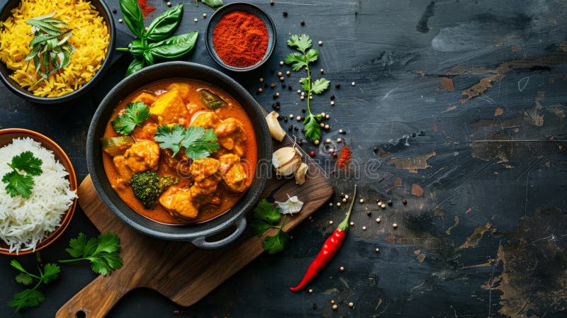 Contemporary Minimalism with a Bowl of Curry on a Wooden Board Stock ...