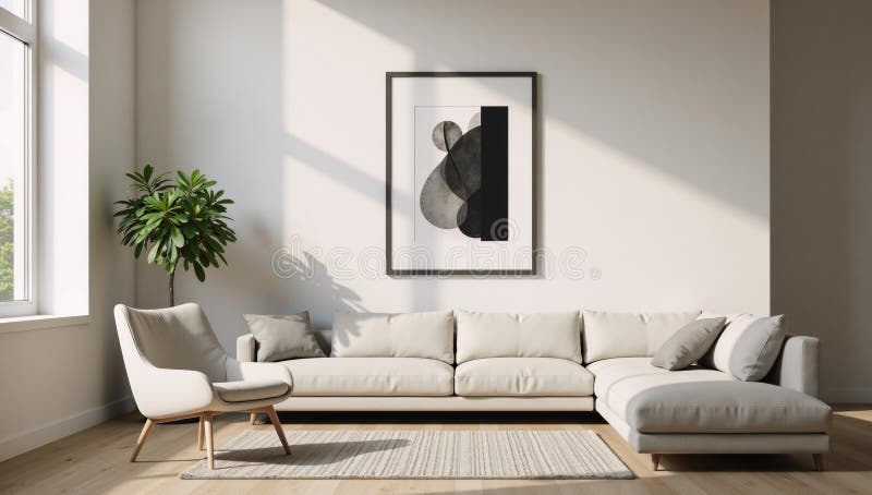 Contemporary Minimalist Beige Room Interior Frame Mockup Rendering ...