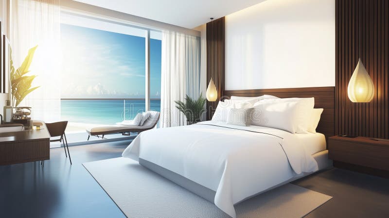 Contemporary Minimalist Hotel Suite with Private Balcony and Workspace ...