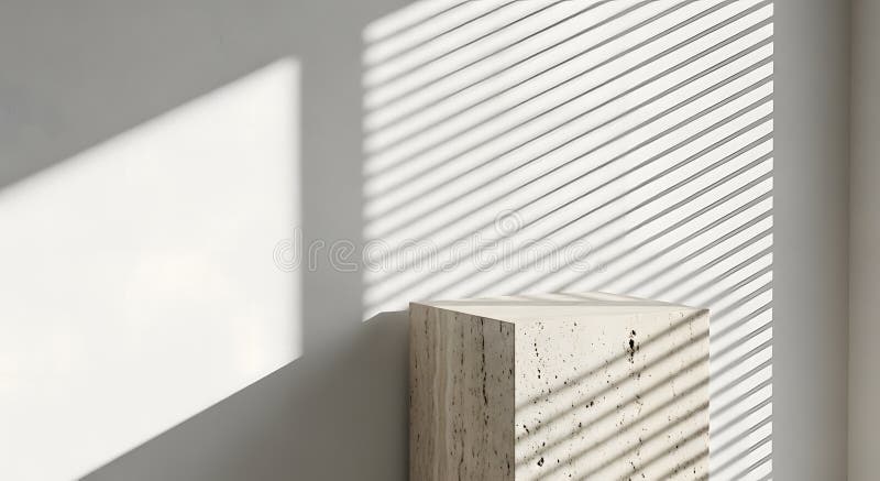 Minimalist Stone Plinth Display with Strong Diagonal Shadows on a Light ...
