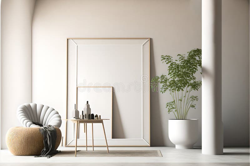 Contemporary Minimalist White Interior Empty Frame Scan Stock Illustration - Illustration of ...