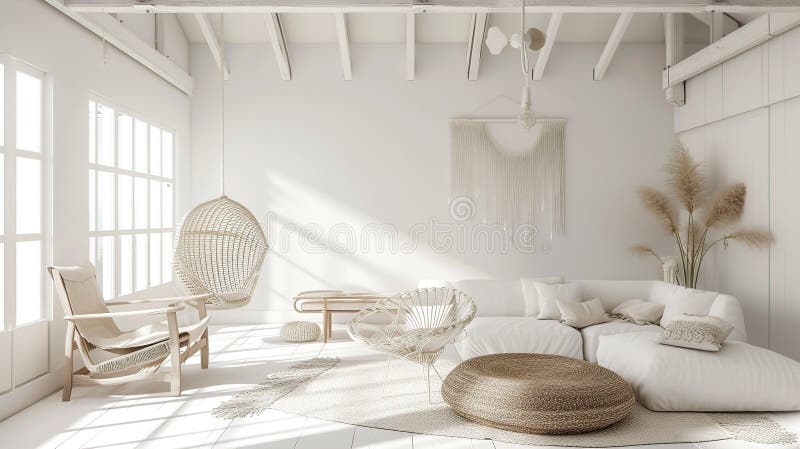 Contemporary Minimalist White Interior, Scandi Boho Style. Generative ...