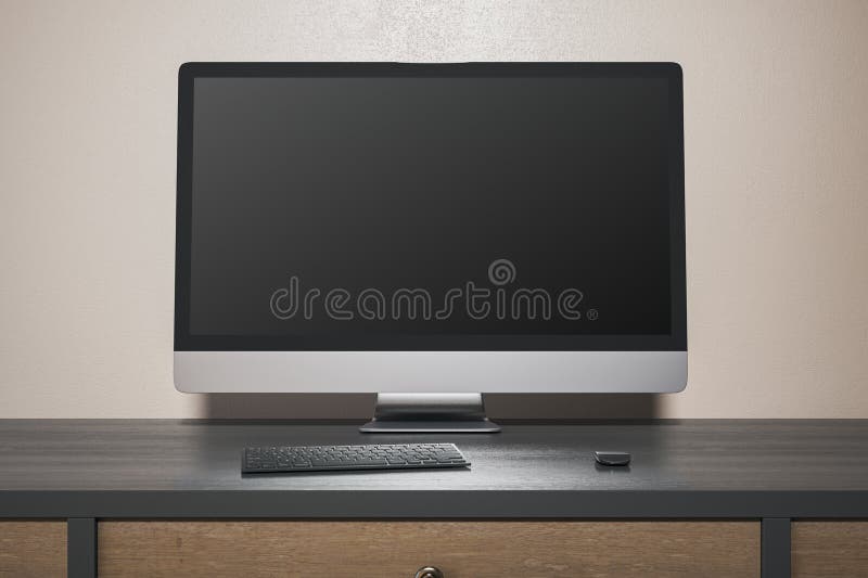 Contemporary Minimalistic Designer Office Interior with Blank Computer ...