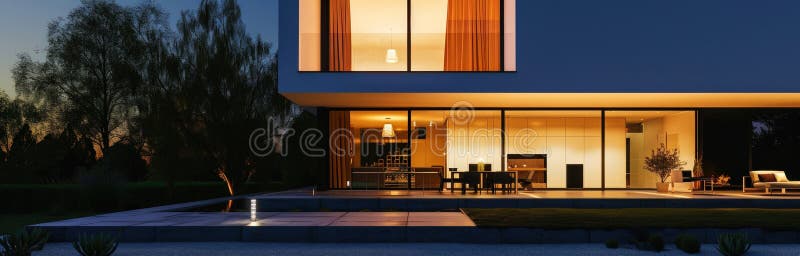 Contemporary Modern House in the Countryside at Night Stock Image ...