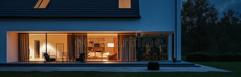 Contemporary Modern House in the Countryside at Night Stock Photo ...