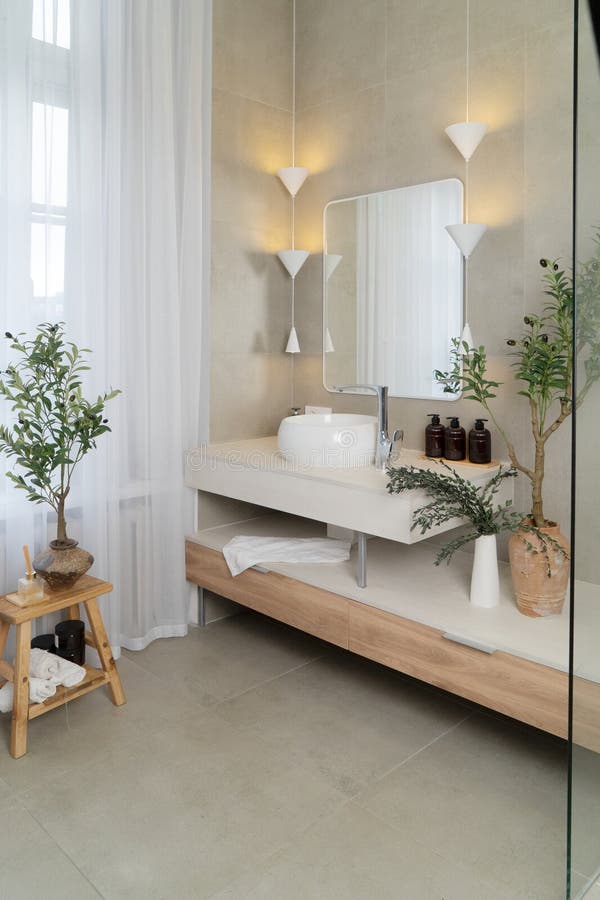 A Contemporary and Modern Minimalist Bathroom Featuring Natural ...