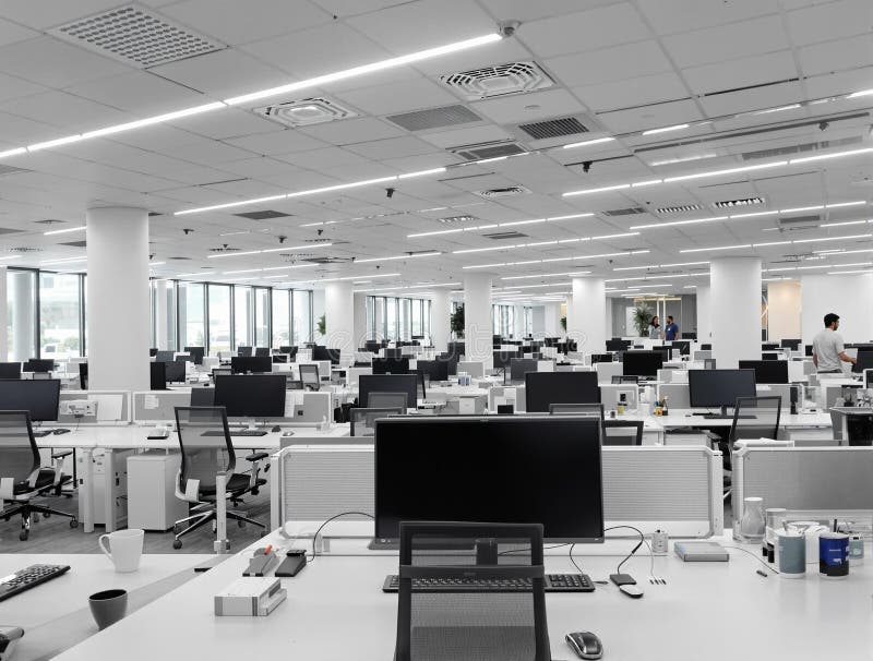 Contemporary Modern Office Space Featuring Desks and Advanced ...