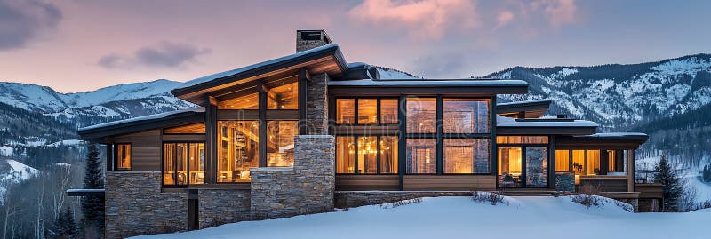 Contemporary Mountain Home with Warm Timber Cladding Stock Illustration ...