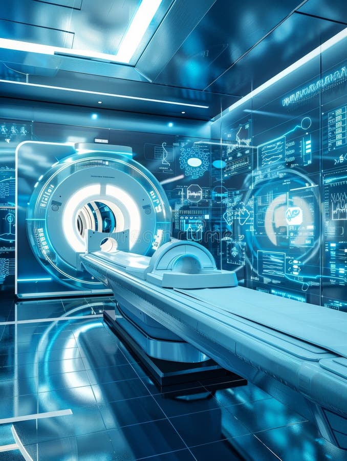 A Contemporary MRI Facility with Glowing Digital Panels and a Central ...