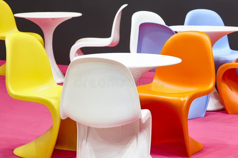 Contemporary Multi Colored Plastic Chairs and Tables. Kindergarten ...