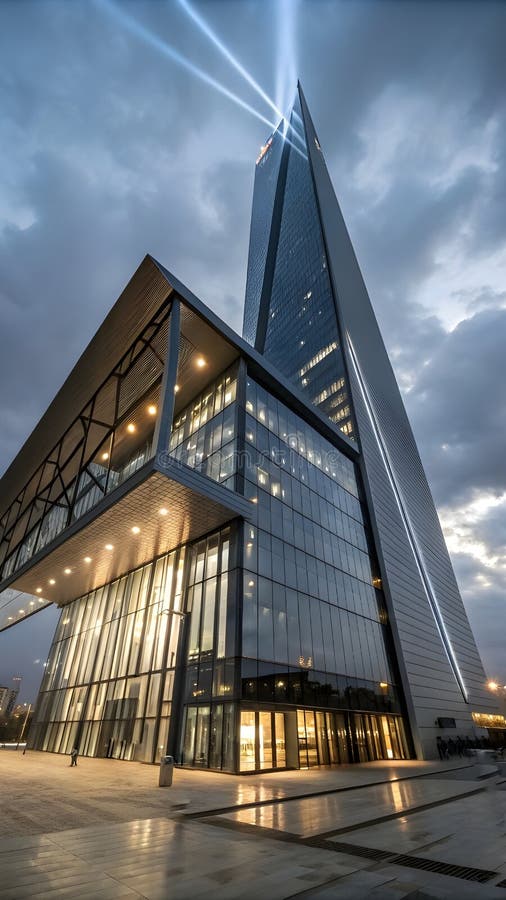 Modern Building Architecture with Glass Facade at Dusk Twilight View ...