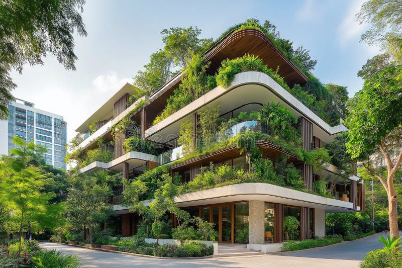 Contemporary Multi-story Building with Greenery Incorporated into the ...