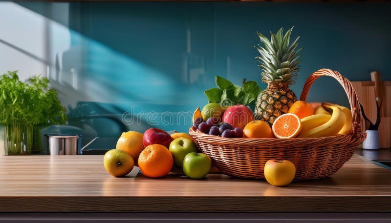 Fruit Basket on the Dining Table Stock Illustration - Illustration of ...