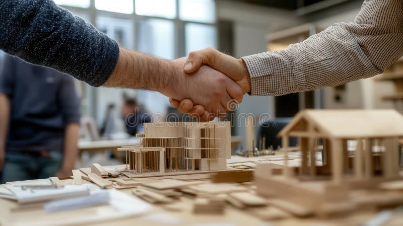 Close-up Handshake between Architect and Client in Modern Office during ...