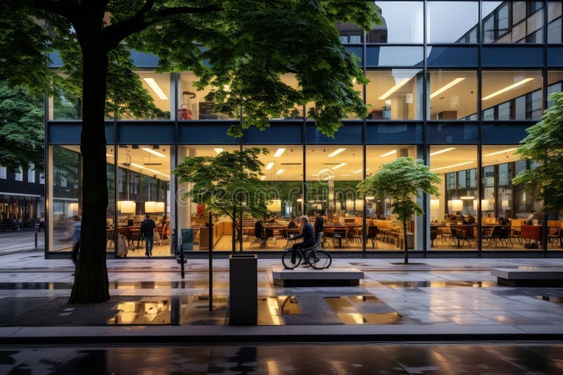 Contemporary Office Building with Elegant Glass Facade and Dynamic ...