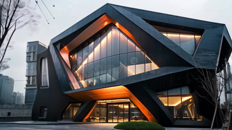 A Contemporary Office Building Featuring a Prominent Triangular Design ...