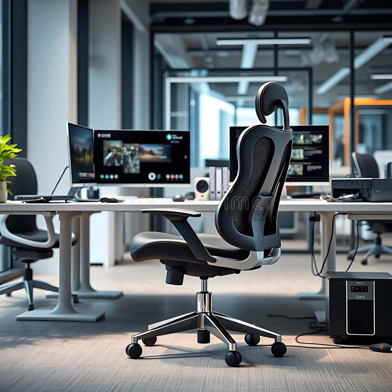 A Contemporary Office Chair with Ergonomic Features Surrounded by Tech ...