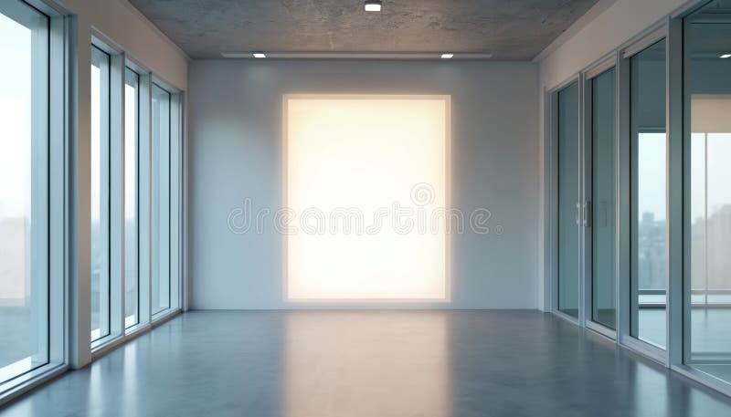Contemporary Office Corridor Features Illuminated Wall Mockup Rendering ...