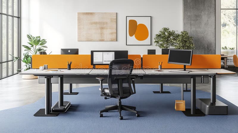Contemporary Office Design Featuring Blue Orange Highlights Stock ...