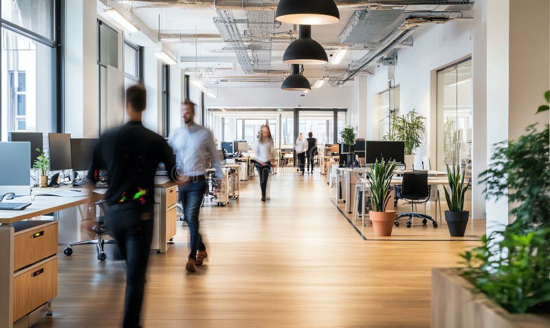 Contemporary Office Environment with Employees Collaborating Together ...