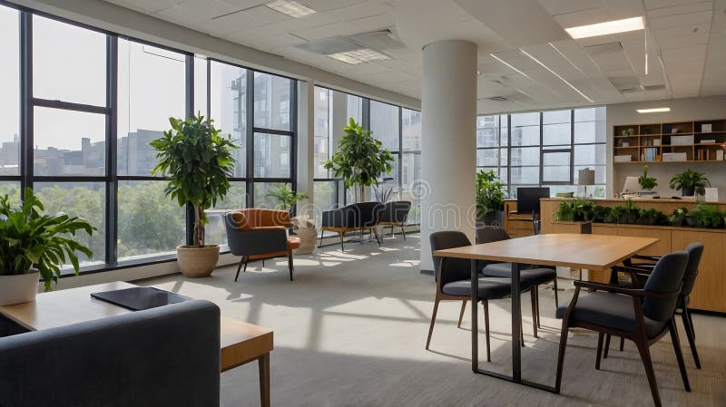 Contemporary Office with Versatile Work Spaces, Break Area, and Natural ...