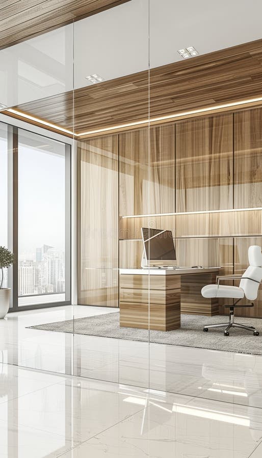 Contemporary Office with Glass Partition and White Flooring for Modern ...