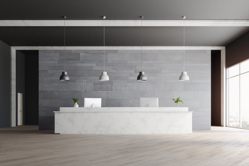 Contemporary Office Hall with Marble Reception Desk Stock Illustration ...