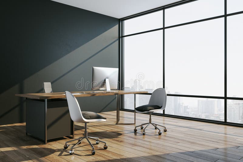 Contemporary Office Interior with Computer on Desktop Stock ...