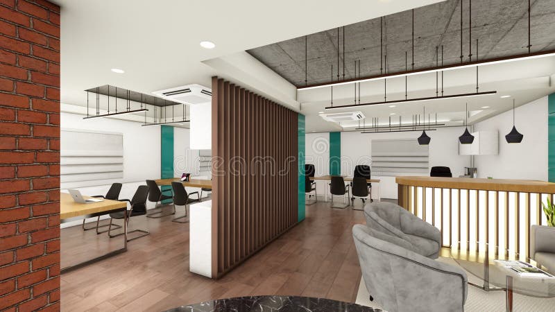 Contemporary Office Interior Design 3d Rendering Stock Illustration ...