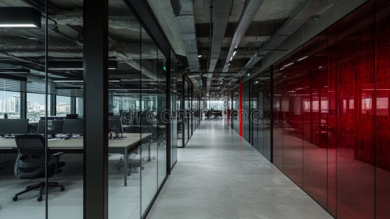 Contemporary Office Interior Design Featuring a Bold Red Accent Wall ...