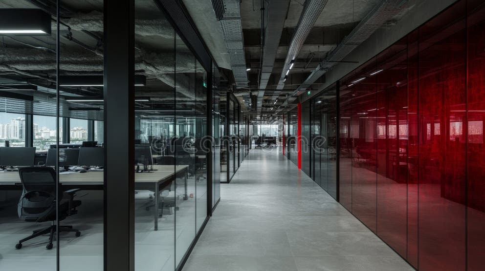 Contemporary Office Interior Design Featuring a Bold Red Accent Wall ...